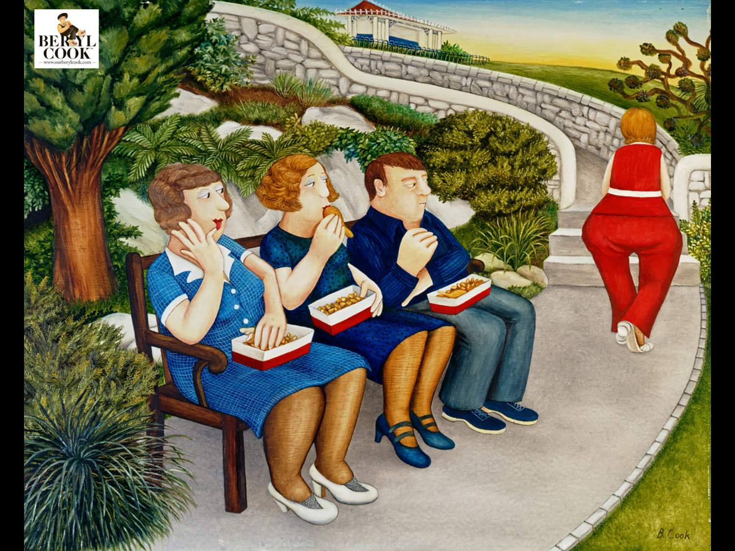 Solve Watching In The Park by Beryl Cook jigsaw puzzle online with 48 ...