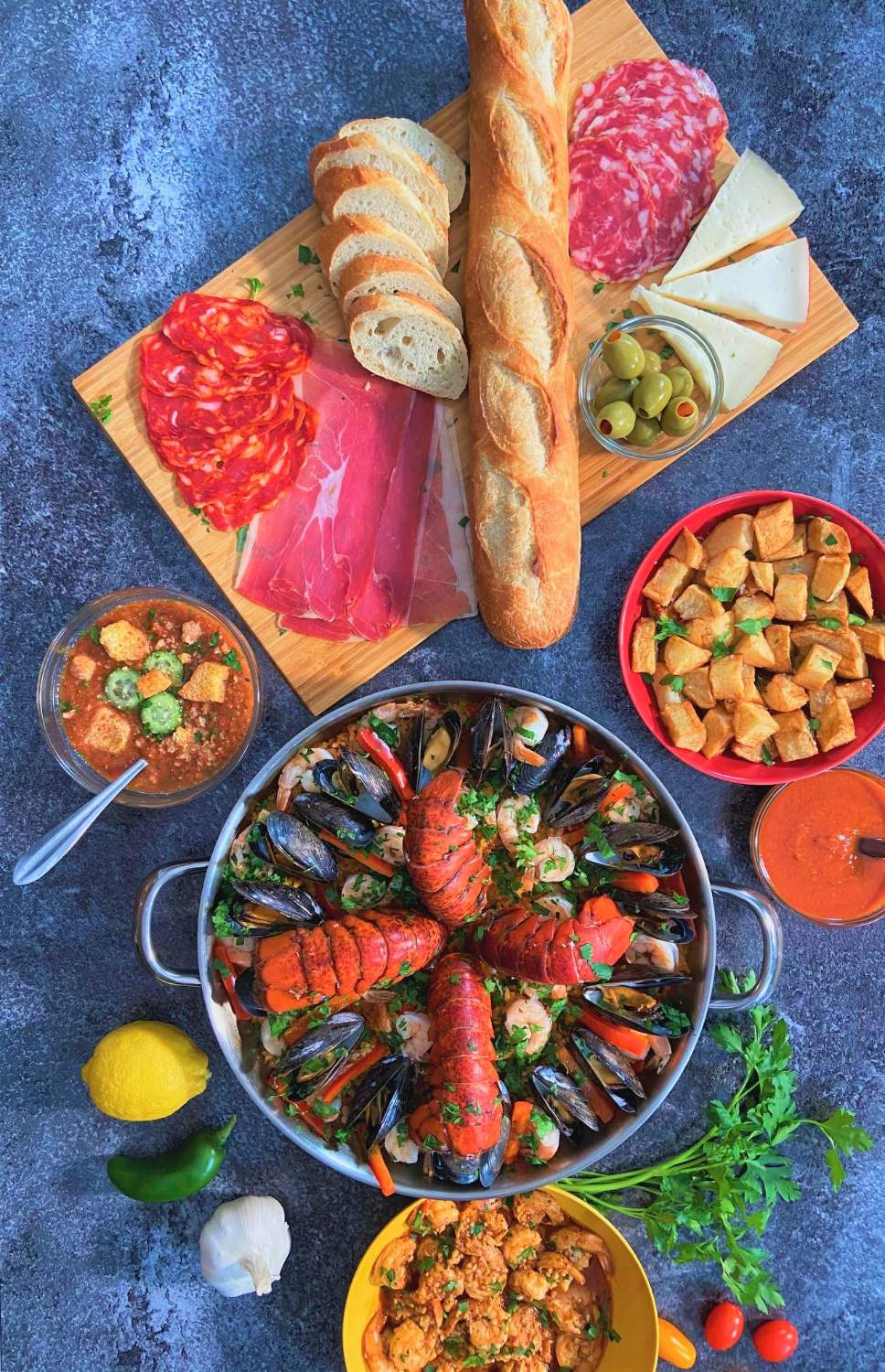 Solve Spanish cuisine - Lobster Paella, Gambas al Ajillo, Gazpacho ...