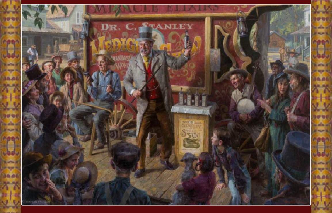 Solve Snake Oil Sales Man jigsaw puzzle online with 126 pieces