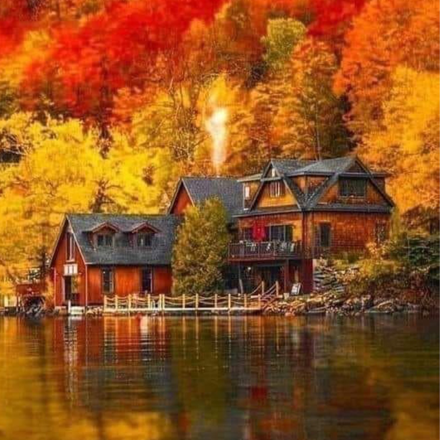 Jigsaw Puzzle | Cabin In the Woods On a Fall Day | 225 pieces | Jigidi