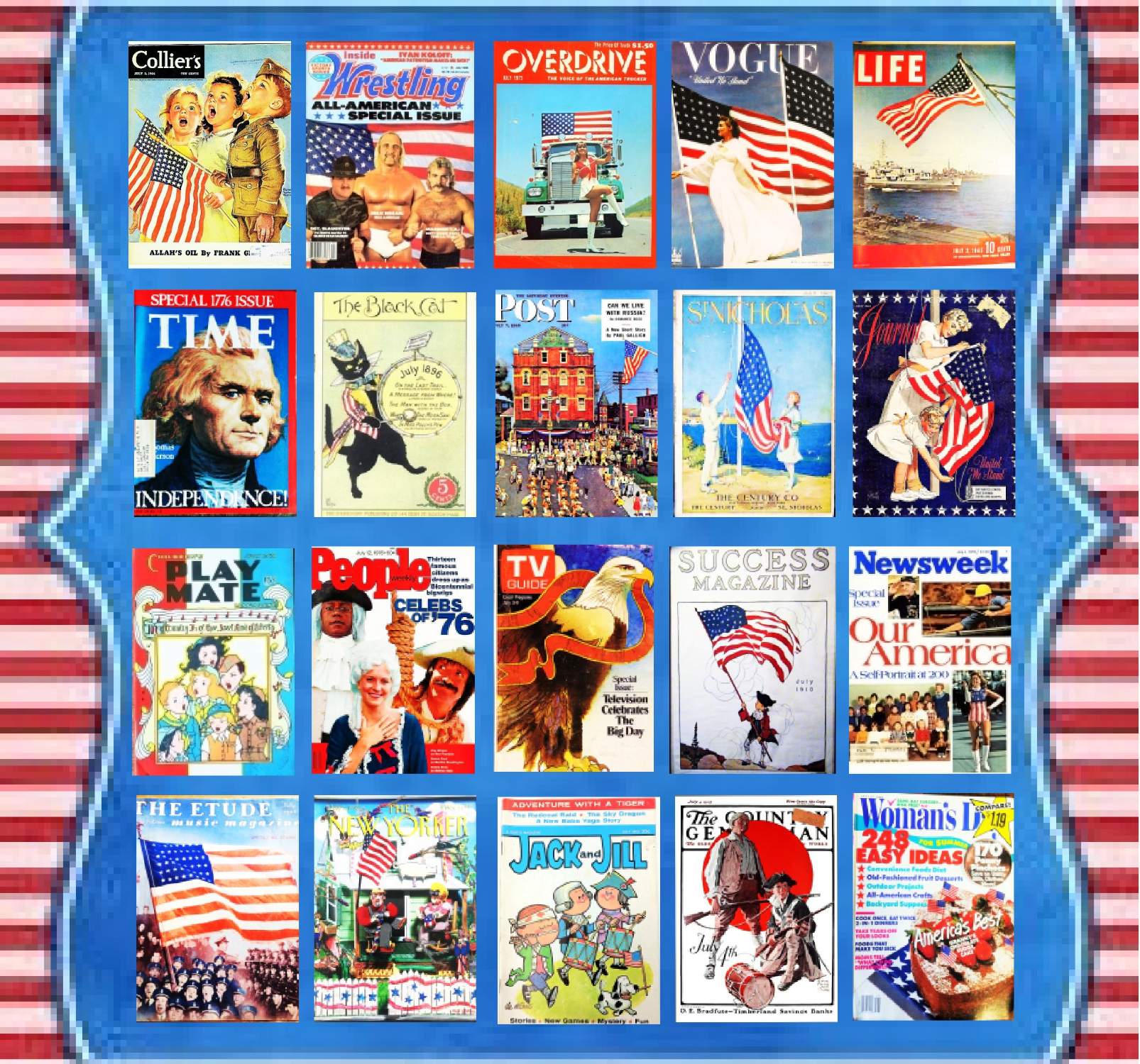 Solve VINTAGE JULY 4 MAGAZINES jigsaw puzzle online with 380 pieces