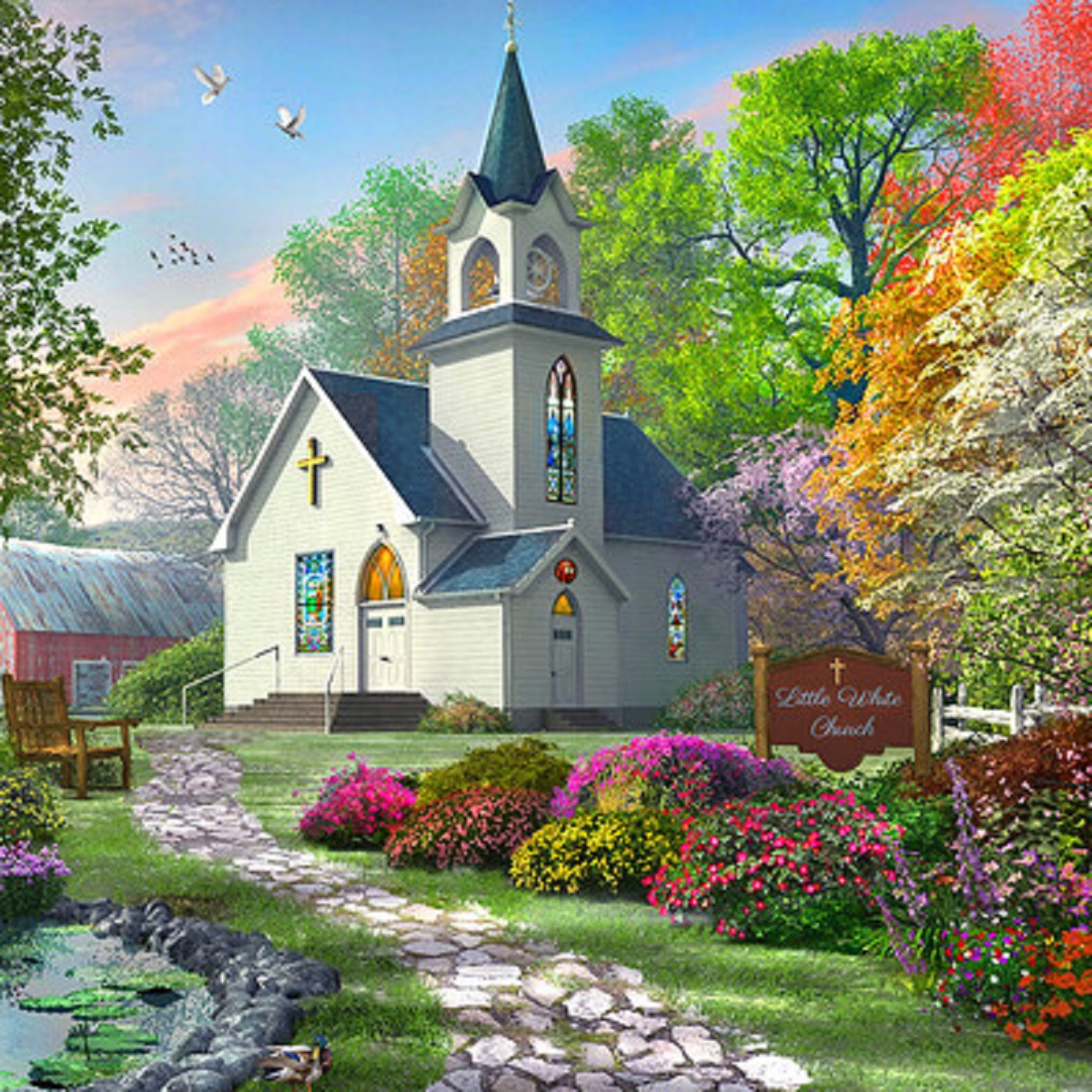 Solve Little White Church jigsaw puzzle online with 225 pieces