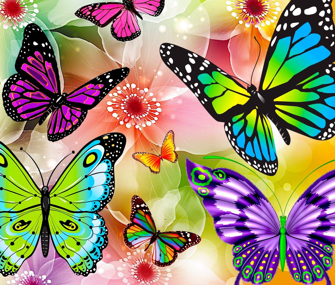 Solve Rainbow of Butterflies jigsaw puzzle online with 120 pieces
