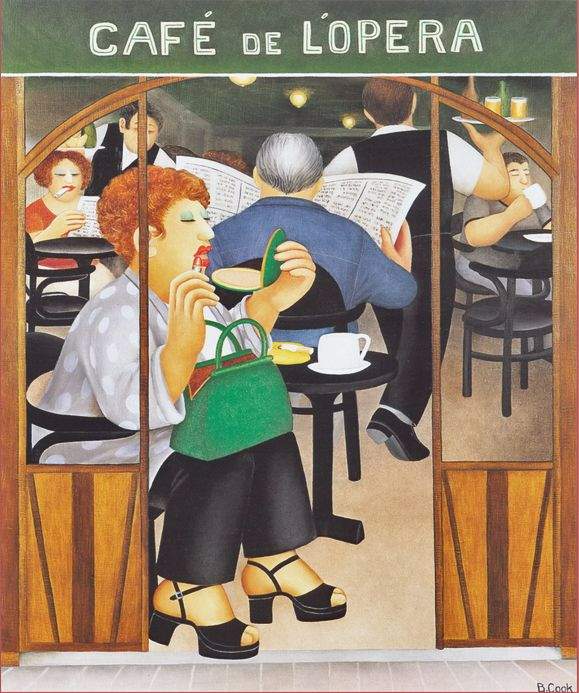 Solve Cafe Opera_ By Beryl Cook jigsaw puzzle online with 56 pieces