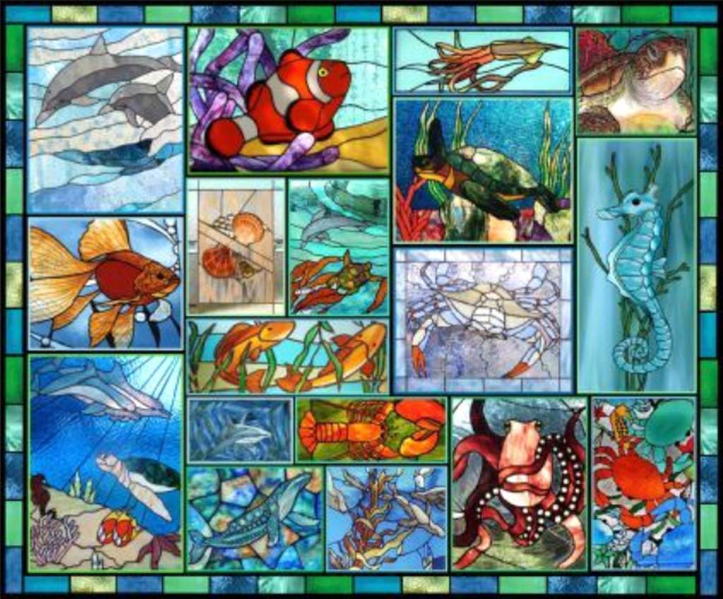 Jigsaw Puzzle | Sea creatures in stained glass | 56 pieces | Jigidi