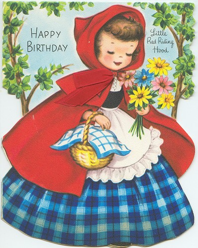 Solve Vintage red riding hood card jigsaw puzzle online with 48 pieces