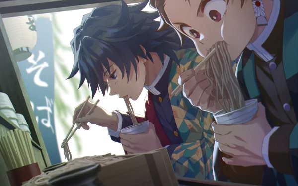 Solve giyyu and tanjiro eating noodles together jigsaw puzzle online ...