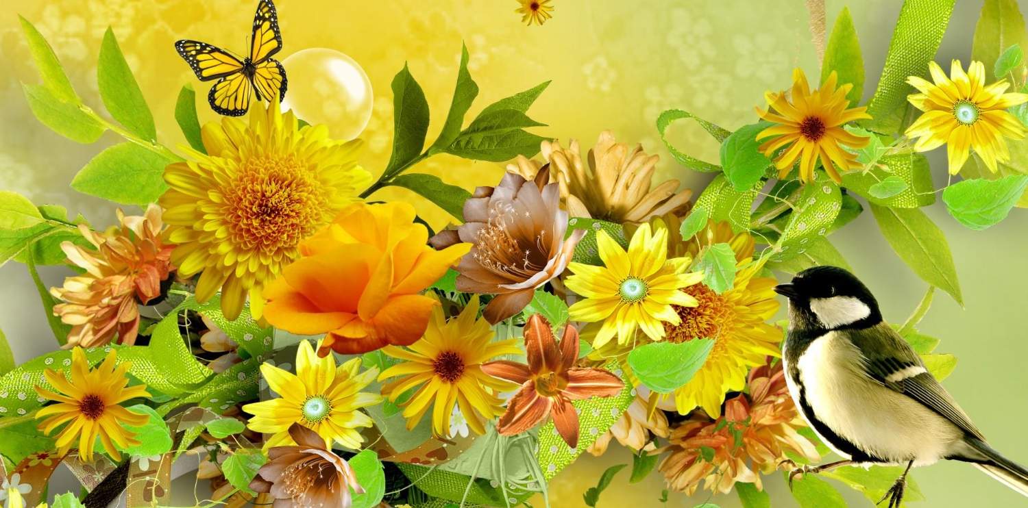 Solve Bird and Flowers jigsaw puzzle online with 50 pieces