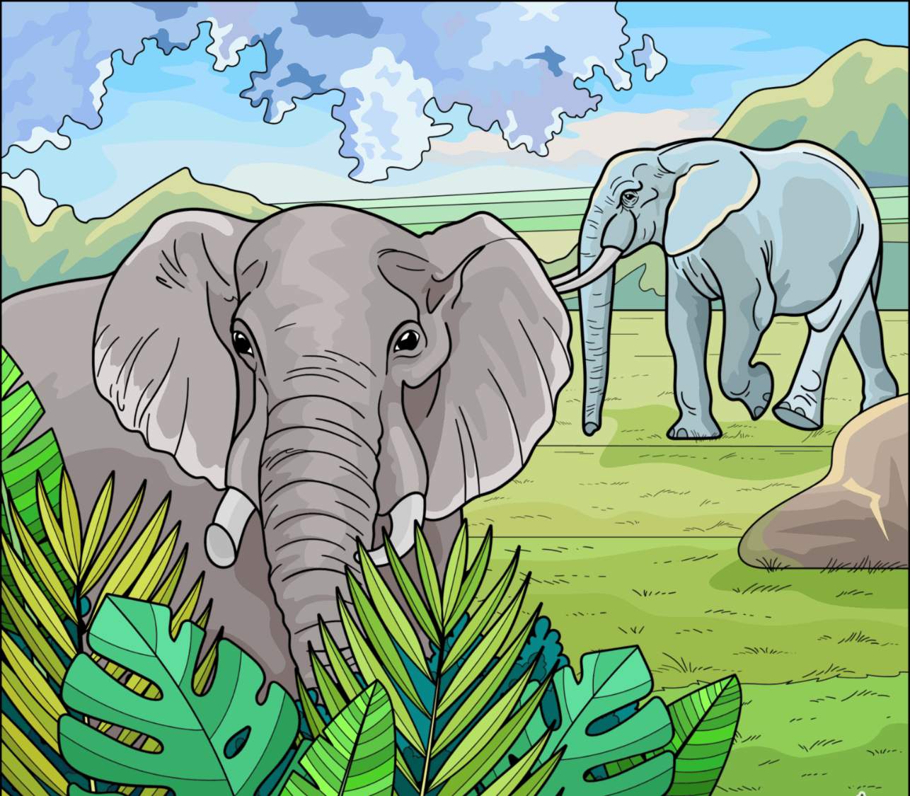 Solve Eléphants jigsaw puzzle online with 90 pieces