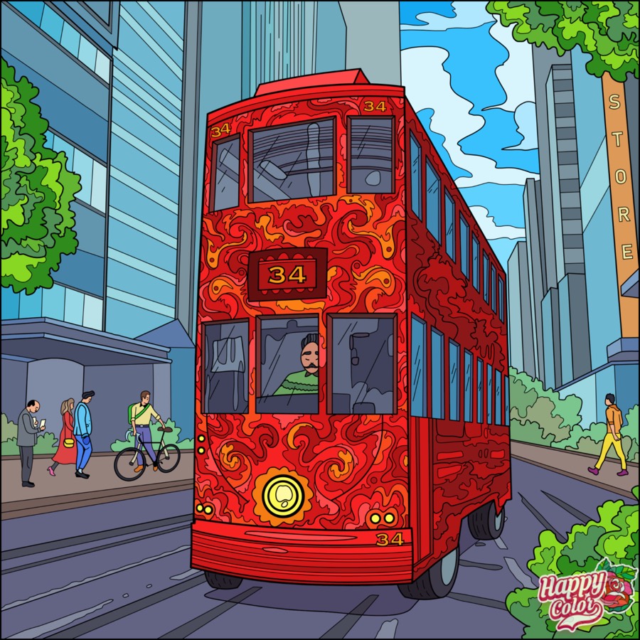 Solve Red bus jigsaw puzzle online with 49 pieces