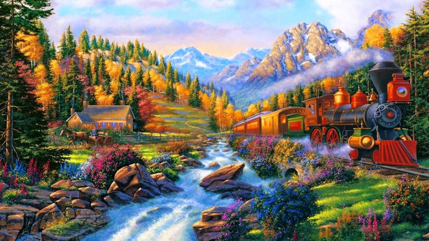 Solve Colorful train and beautiful scenery jigsaw puzzle online with ...