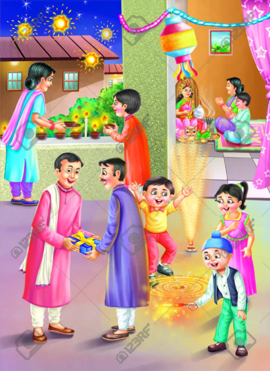 Solve People and Kids Celebrating Diwali jigsaw puzzle online with 300 ...