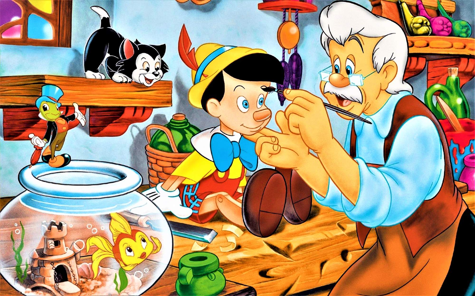 Solve Geppetto, Pinocchio, Figaro the Cat, Cleo the Fish and Jiminy ...