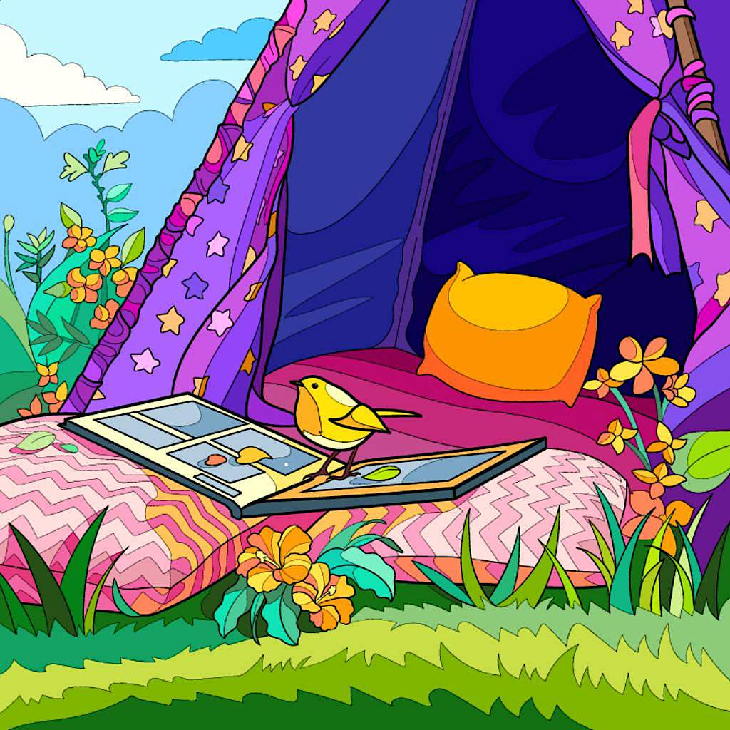 Solve The Purple Tent jigsaw puzzle online with 64 pieces