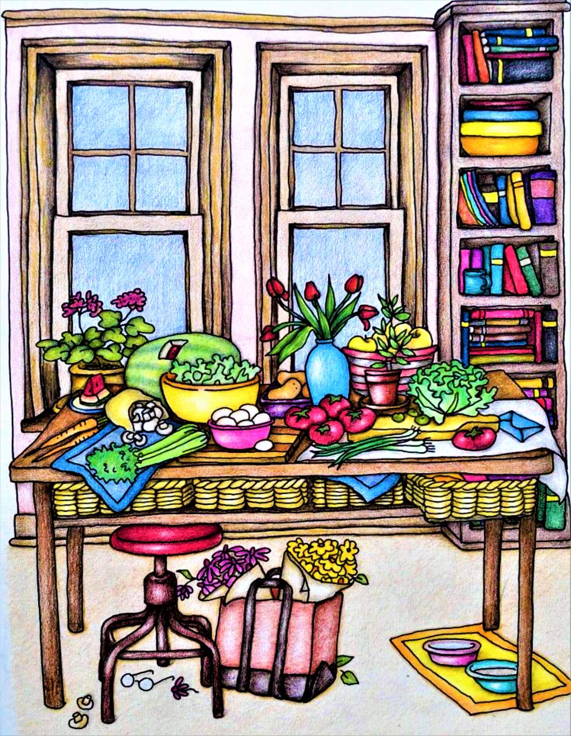 Solve A Clutter of Food and Flowers jigsaw puzzle online with 336 pieces