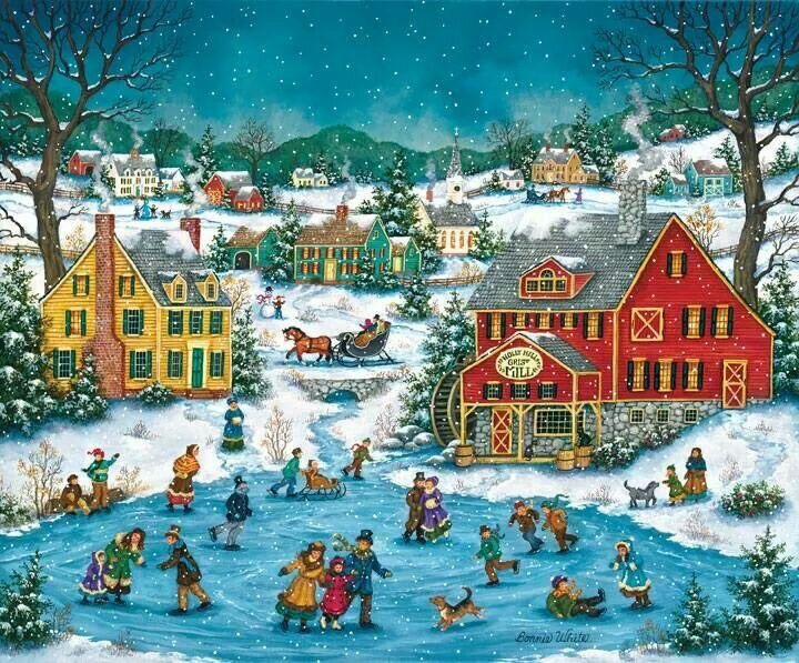 Solve Fun times on a lovely, snowy winters evening jigsaw puzzle online ...