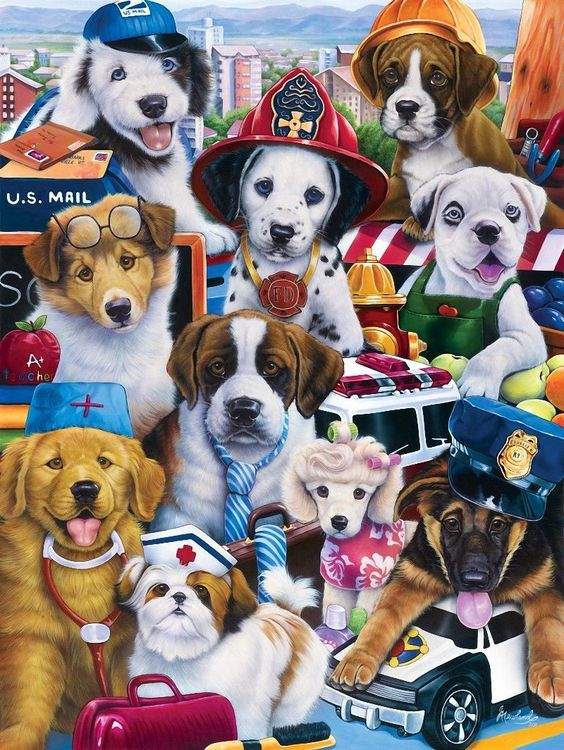 Solve Working Pups jigsaw puzzle online with 80 pieces