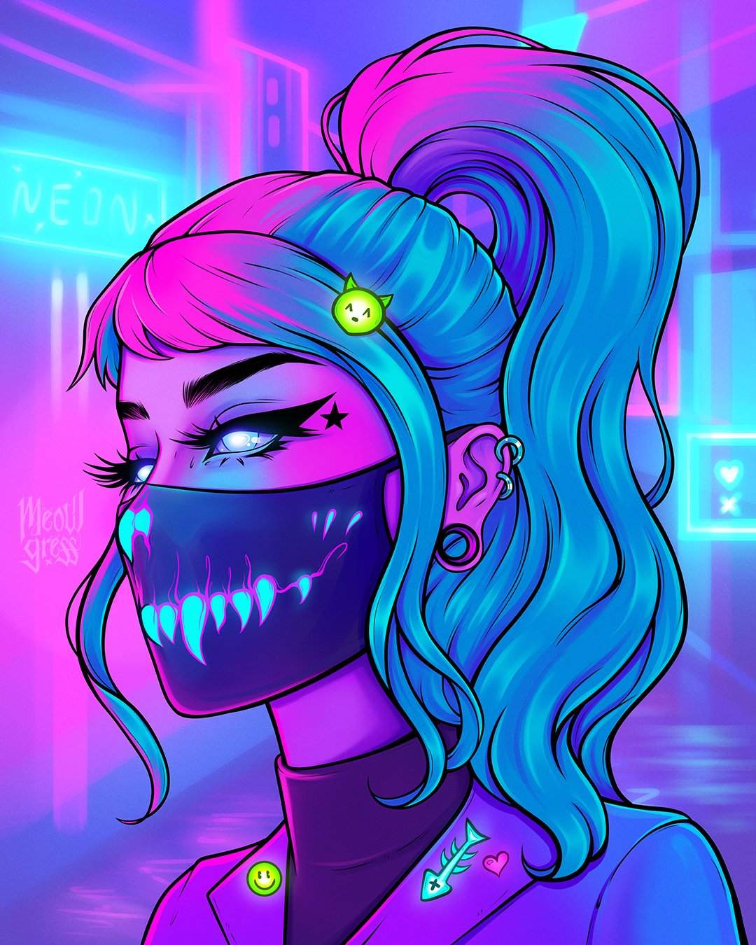 Solve neon mask girl jigsaw puzzle online with 418 pieces