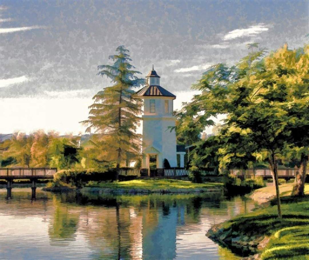 Solve At the Lake - Artist rendering jigsaw puzzle online with 238 pieces