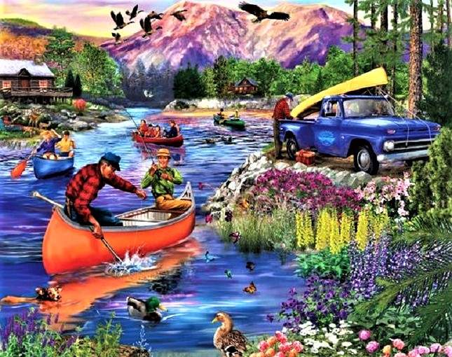 Solve OUT ON THE LAKE jigsaw puzzle online with 80 pieces