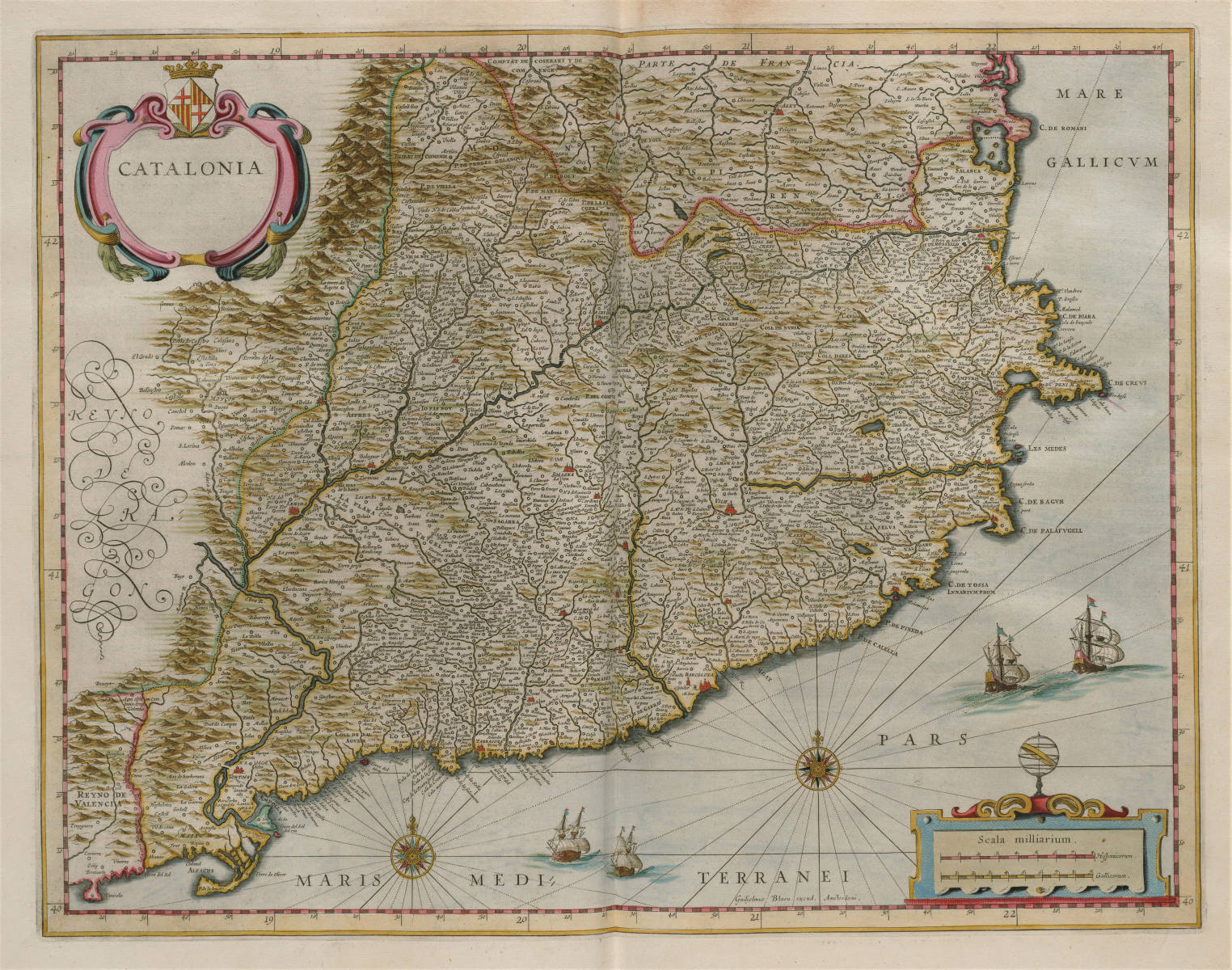 Solve old map of Catalonia by Blaeu jigsaw puzzle online with 320 pieces