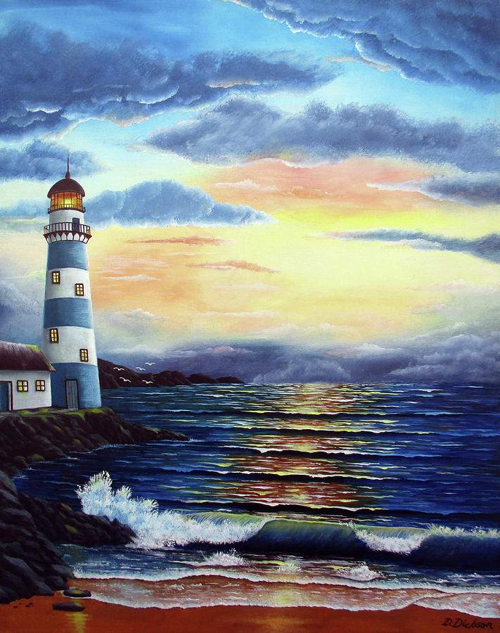 Solve lighthouse-at-sunset- jigsaw puzzle online with 99 pieces