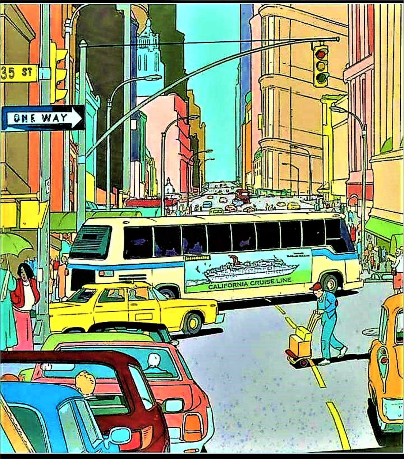 Solve Busy City Street Scene jigsaw puzzle online with 378 pieces