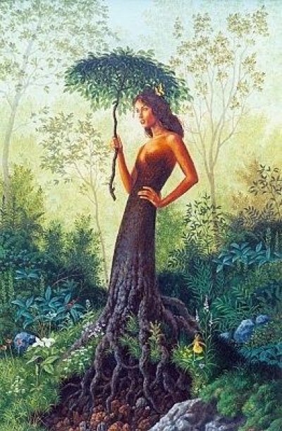 Solve Steven Kenney Art ~ Fantasy Tree Lady With Umbrella jigsaw puzzle ...