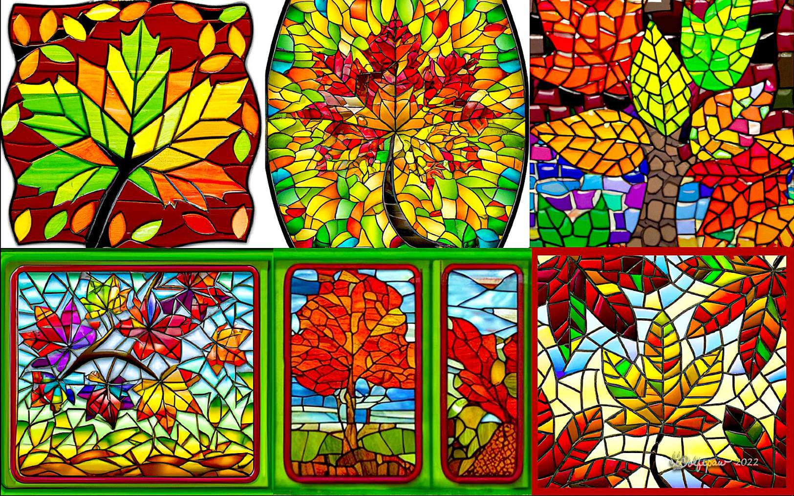 Jigsaw Puzzle | AI Brilliant Fall Foliage Stained Glass Mosaic | 104 ...