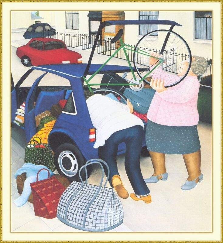 Solve THE TRIP (Beryl Cook) jigsaw puzzle online with 49 pieces