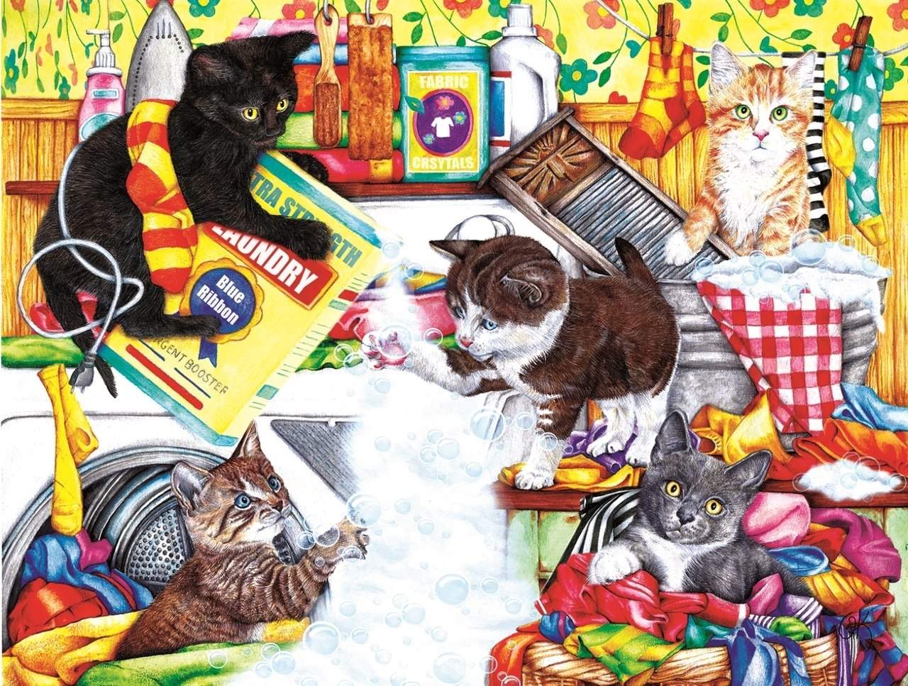 Solve Laundry Cats #3 jigsaw puzzle online with 88 pieces