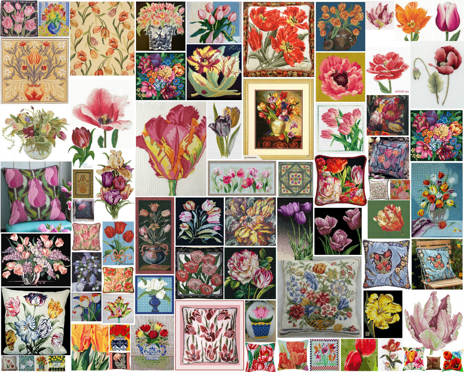 Solve Needlepoint Tulips jigsaw puzzle online with 500 pieces