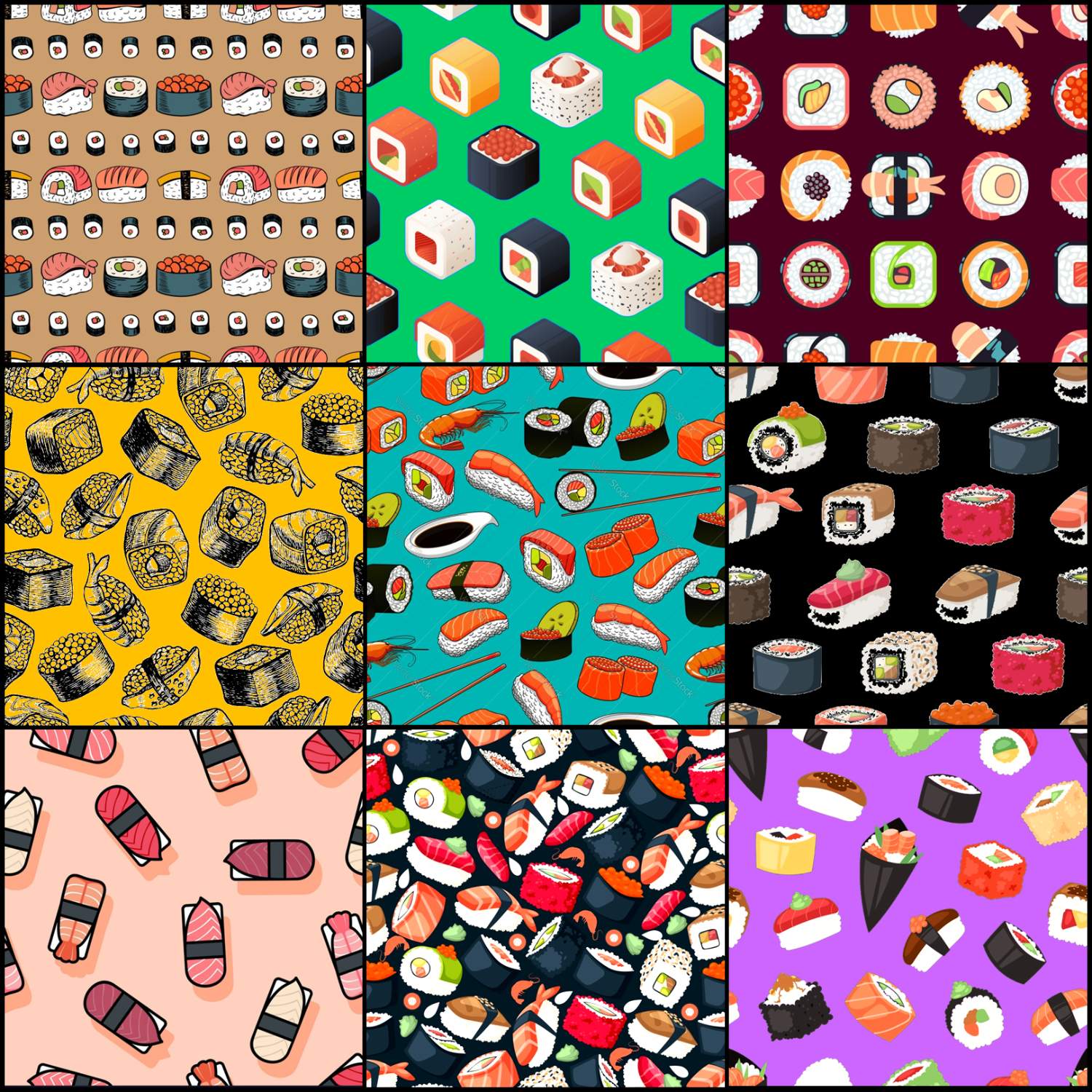 Solve Sushi patterns 2 jigsaw puzzle online with 324 pieces