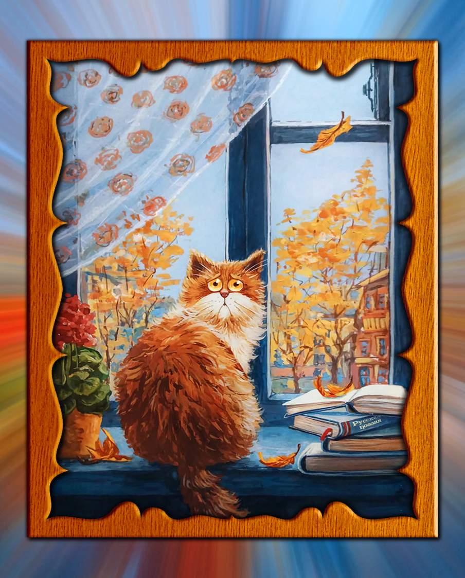 Solve Confused Cat jigsaw puzzle online with 63 pieces