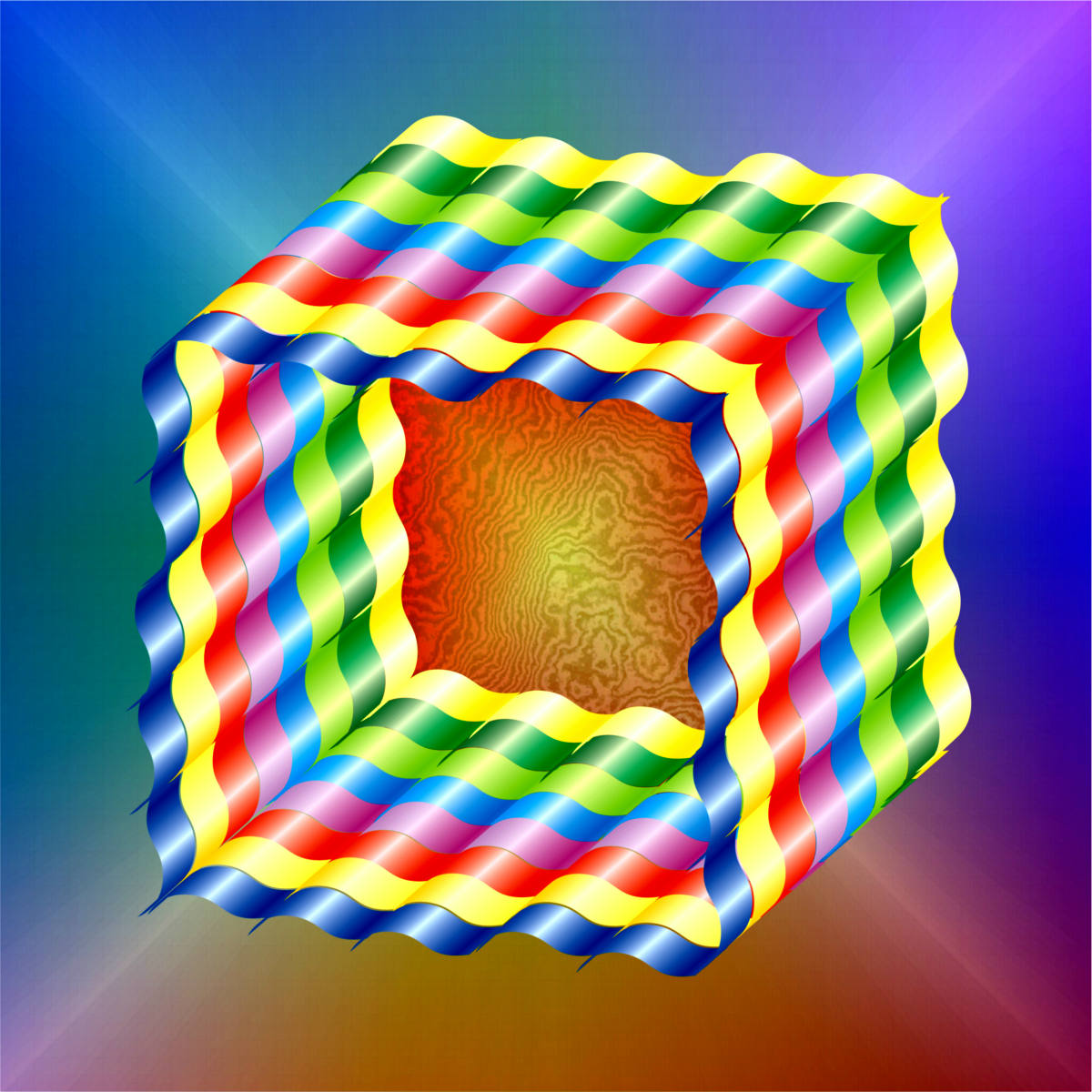 Solve Rainbow Ribbon Cube jigsaw puzzle online with 196 pieces