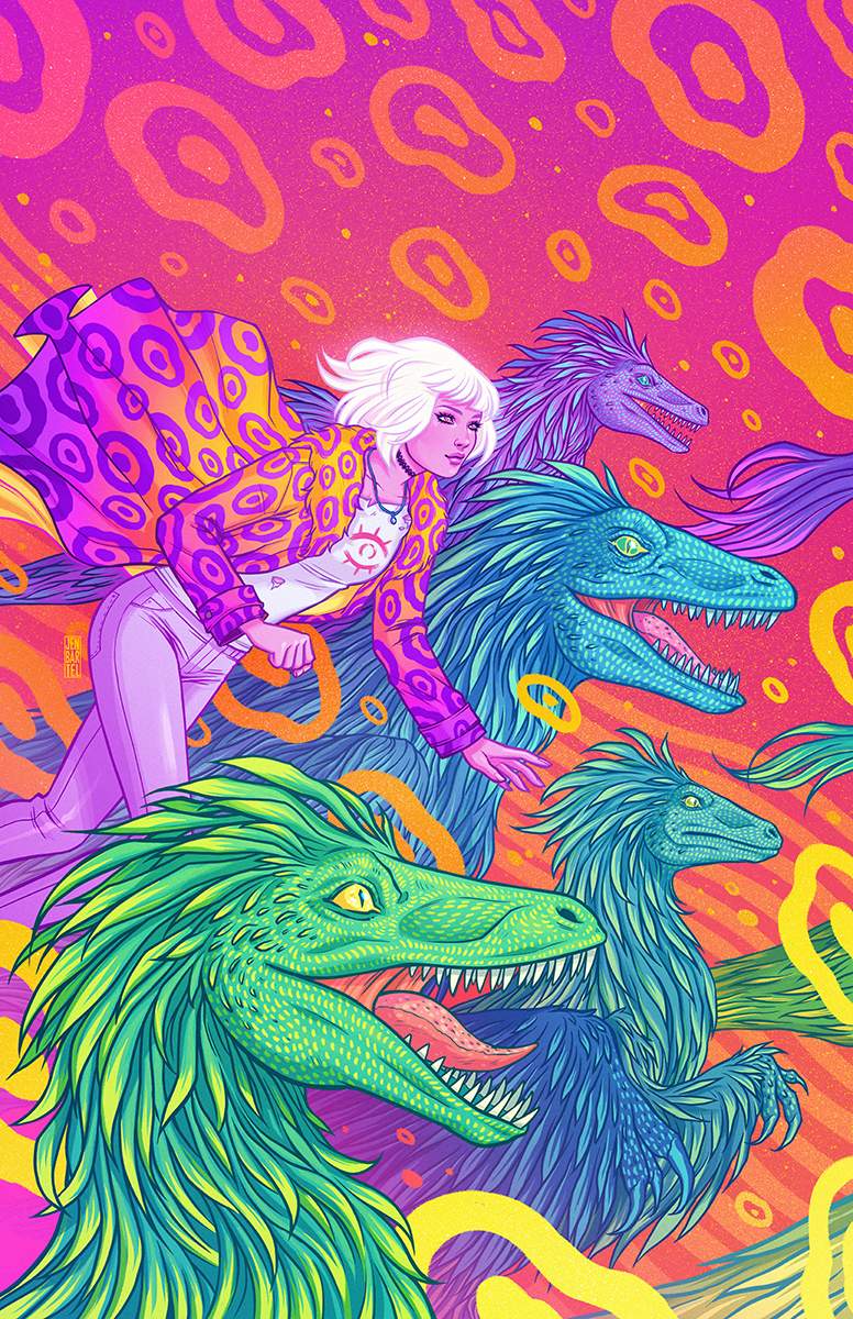 Solve Psychedelic Dinosaurs jigsaw puzzle online with 280 pieces