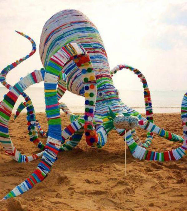Solve Giant, colourful octopus made entirely of woven recycled plastic ...