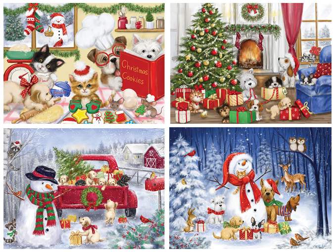 Solve Christmas Dogs And Cats jigsaw puzzle online with 80 pieces