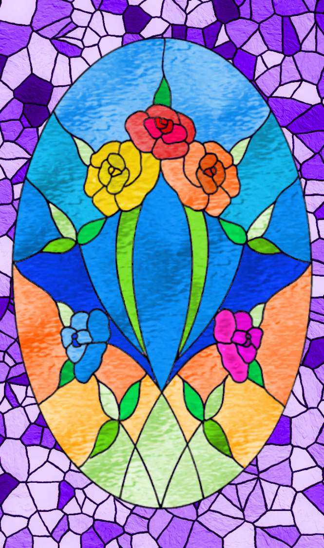 Solve Stained Glass Oval (3) J jigsaw puzzle online with 40 pieces
