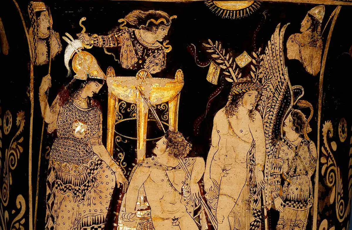 Solve Red-figure bell-krater depicting Orestes visiting the Pythia at ...