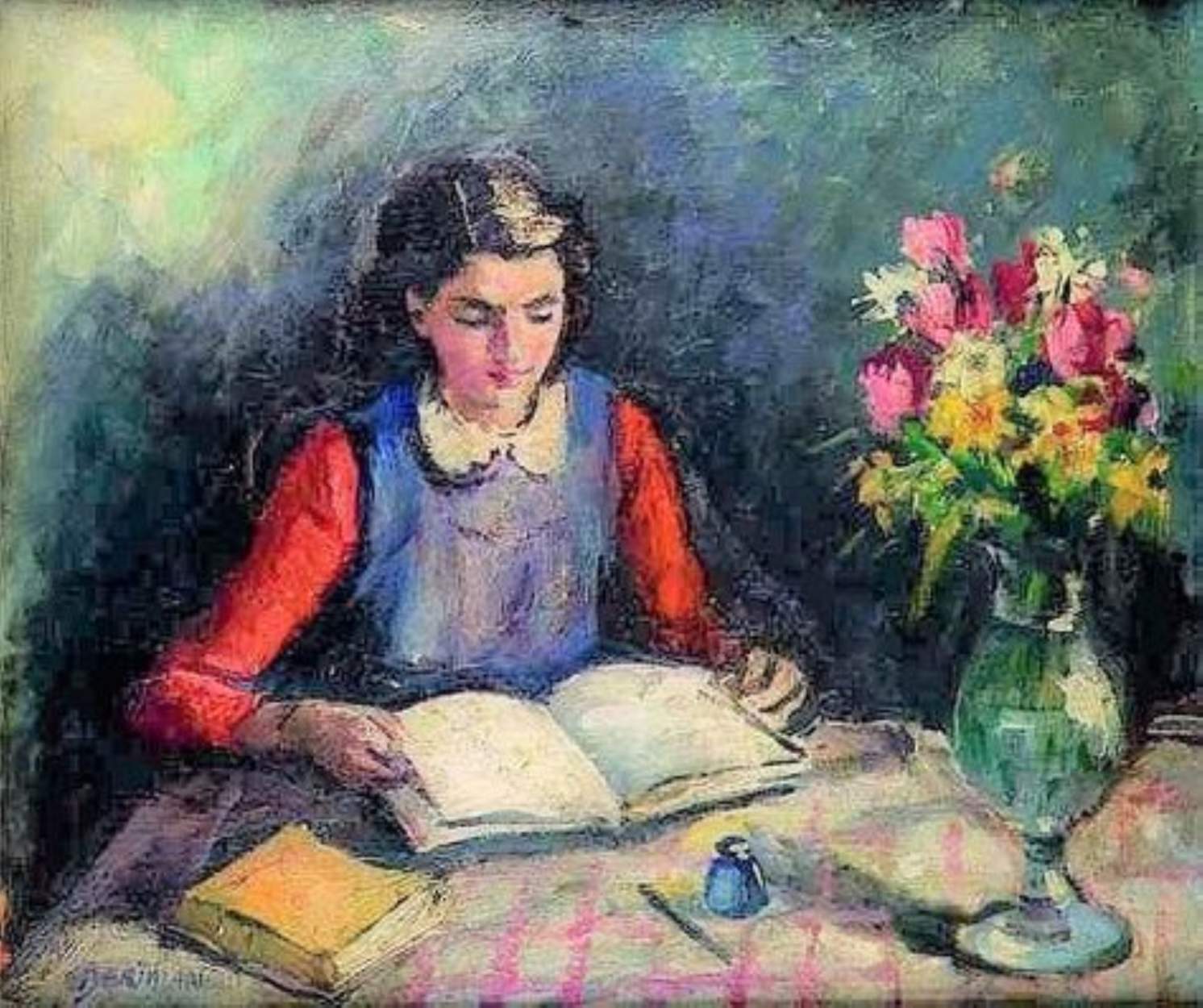 Solve Young Girl Reading ~ Albert Bertalan~ Hungarian Artist (1899 ...