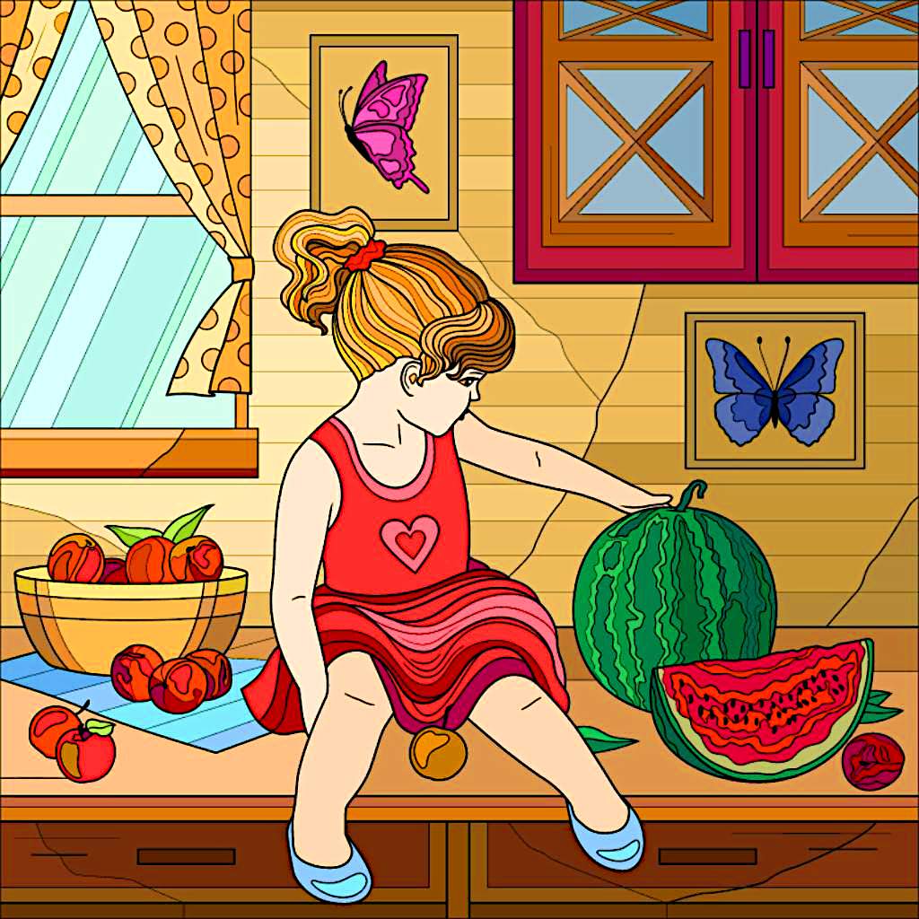 Solve The Joy of Watermelon jigsaw puzzle online with 64 pieces