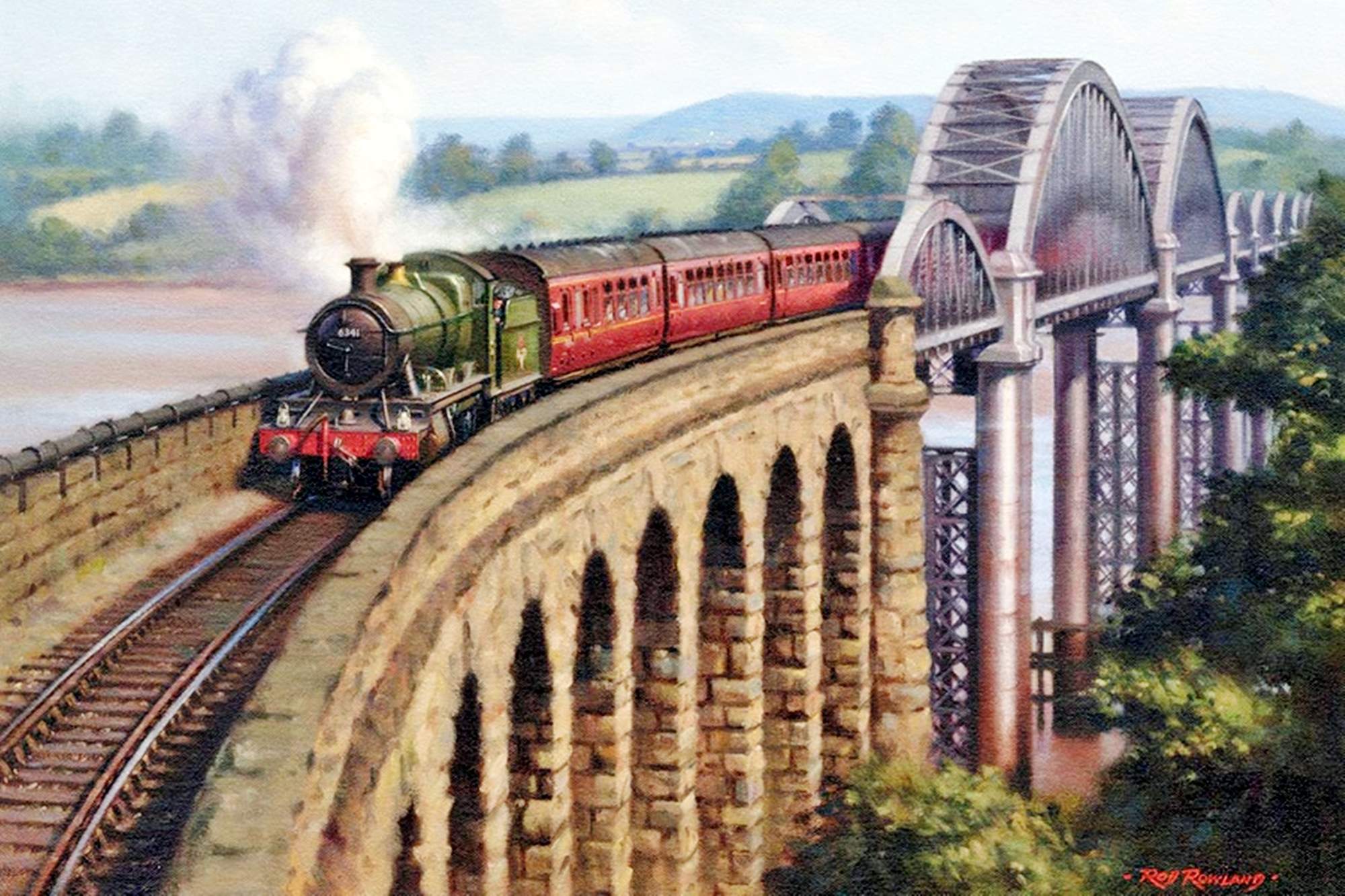 Solve Ex-GWR '4300' Class 2-6-0 No 6341 crosses the Severn Bridge by ...