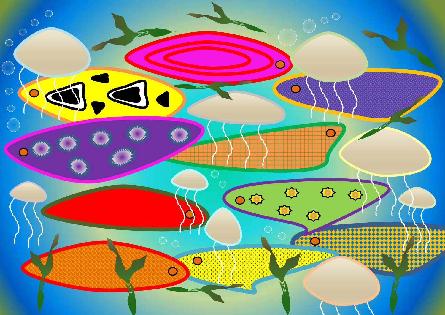 Solve Underwater Blobs jigsaw puzzle online with 70 pieces