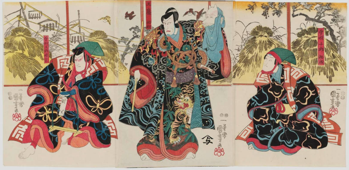 Solve Actors Ichikawa Kuzô II as Soga Jûrô Sukenari (R), Ichikawa Ebizô ...