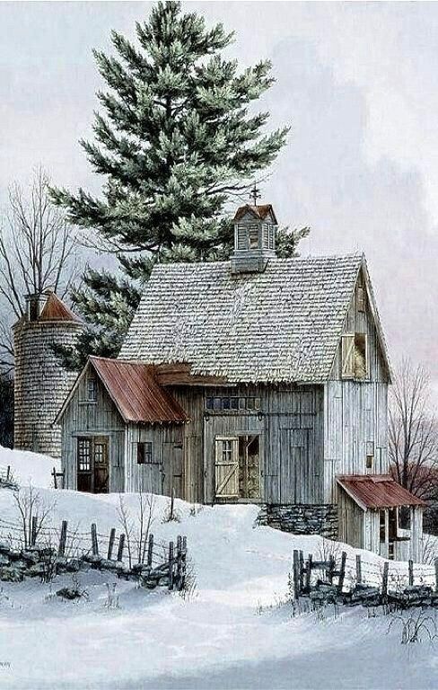 Solve The Barn In Snow jigsaw puzzle online with 77 pieces