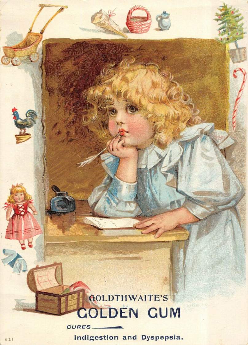 Solve Golden Gum, tradecard, ca 1885 jigsaw puzzle online with 48 pieces