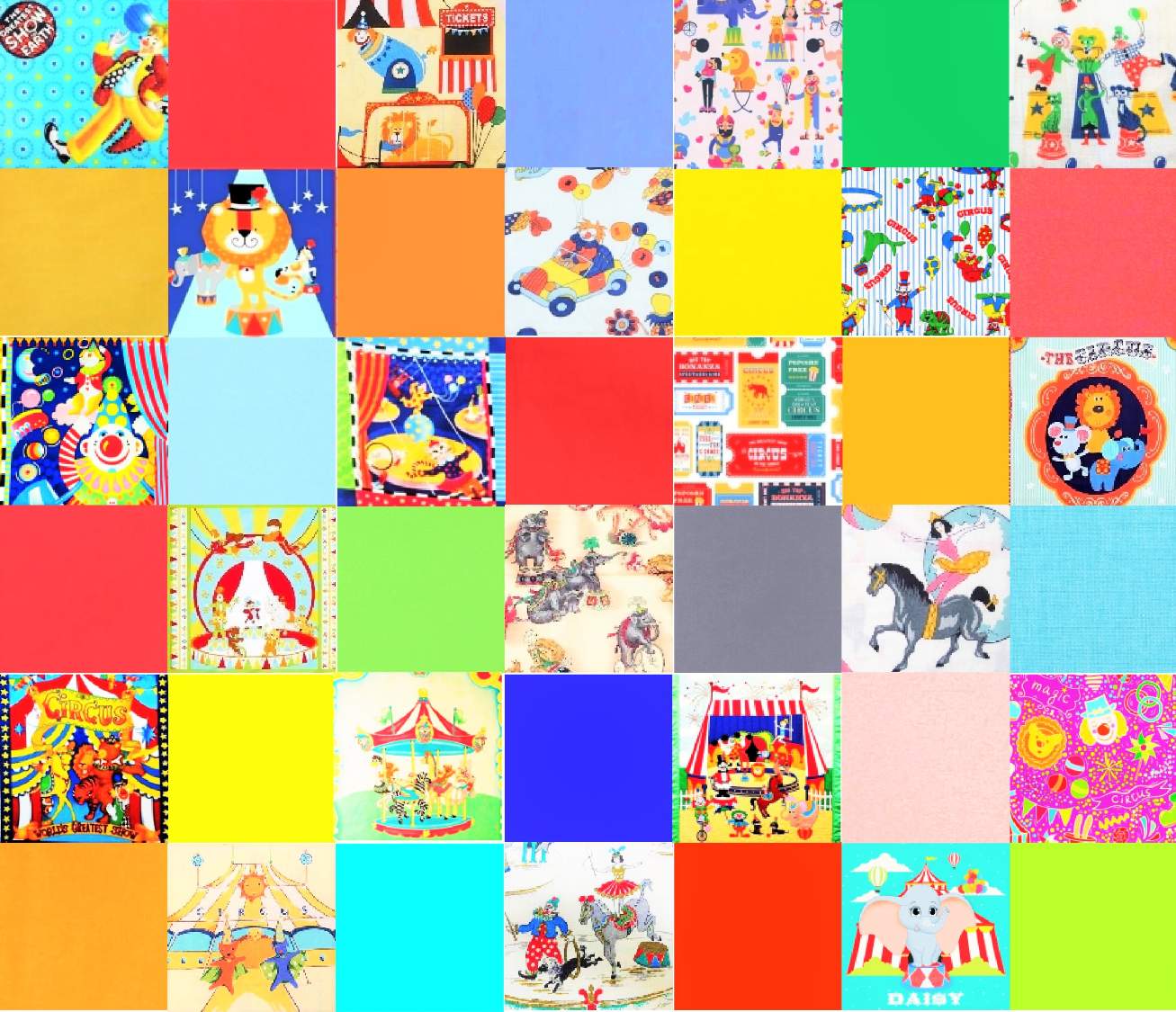 Solve PATCHWORK COLOR BLOCK CIRCUS jigsaw puzzle online with 72 pieces
