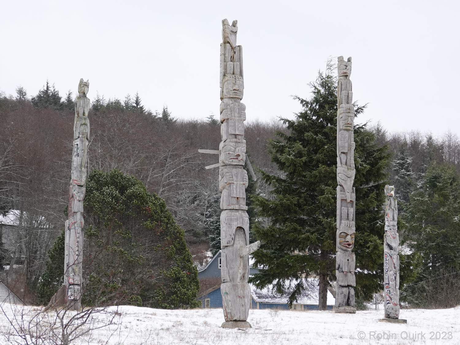 Solve Totem Poles & Snow jigsaw puzzle online with 63 pieces