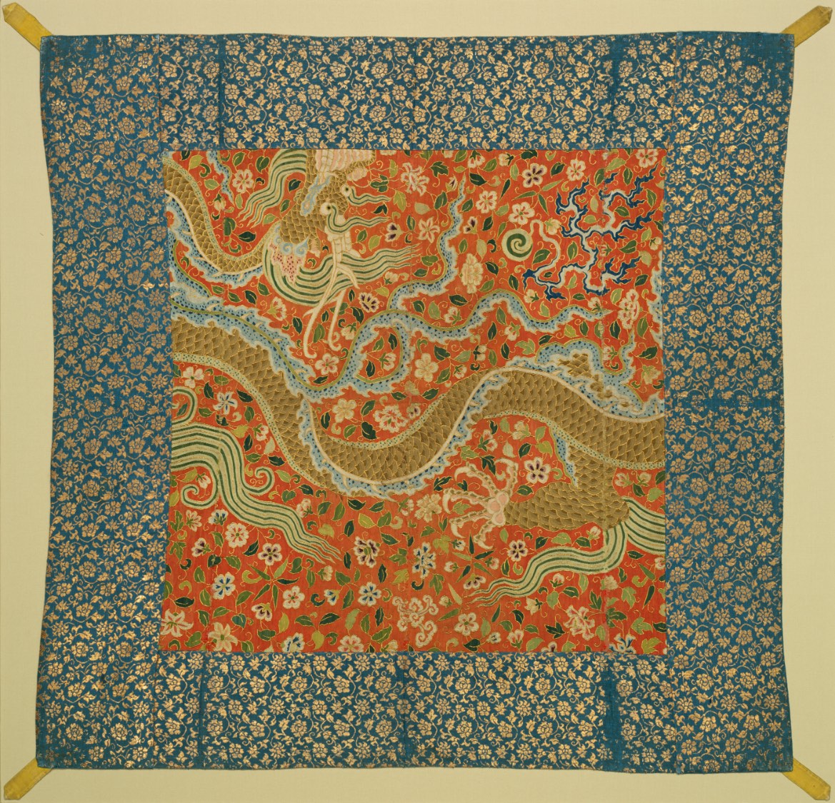 Solve Canopy with Dragon Among Flowers late 1100s, Center: silk, gold ...